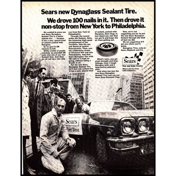 Sears | Art | 97 Sears Dynaglass Sealant Tire Vintage Print Ad Downtown ...